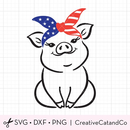 4th of July Pig SVG Cute Pig With Stars and Stripes Bandana - Etsy