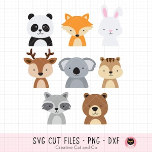 Woodland Animal Faces SVG PNG DXF Clipart Bundle | Cute Deer, Panda ...