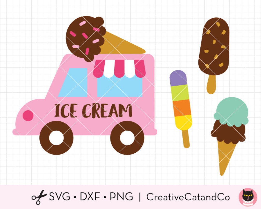 Ice Cream Truck SVG PNG Clipart - Cute Pink Ice Cream Truck Cartoon ...
