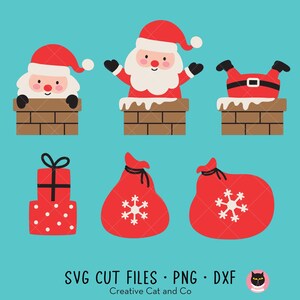 Santa and Chimney SVG PNG DXF Bundle | 3 Santa Clipart With Chimney + 3 ...