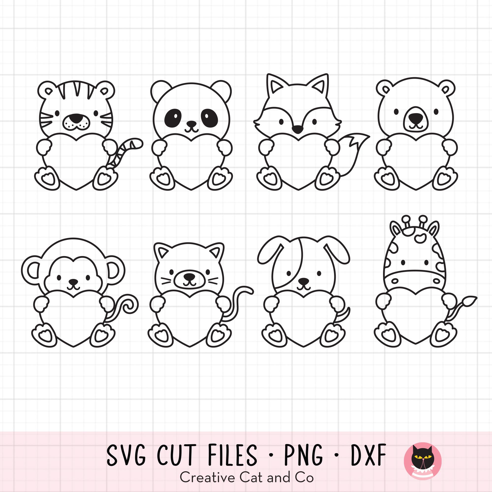 Valentine’s Day Animals for Coloring Svg, Png, Cute Outline Animals ...