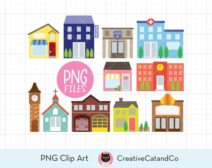 Town Buildings Digital Clipart - Etsy Canada