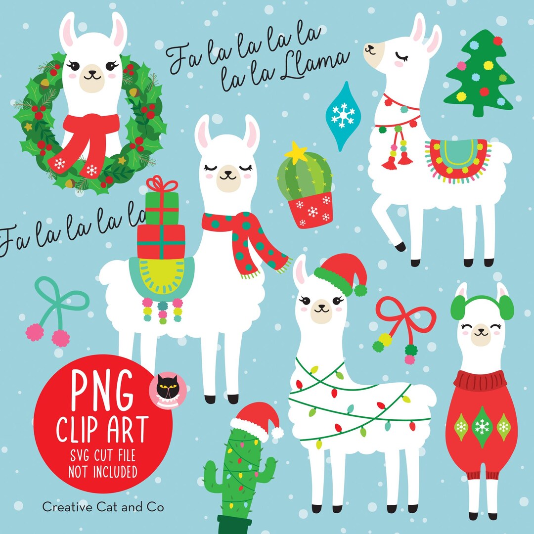 Holiday Alpaca PNG Clipart Bundle | Holiday-themed Llama With Santa Hat ...