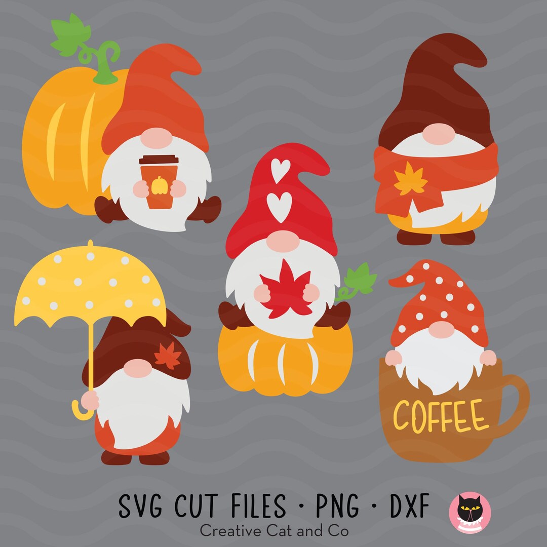 Fall Gnomes SVG PNG DXF Clip Art Set | 5 Cute Autumn Gnome Designs ...