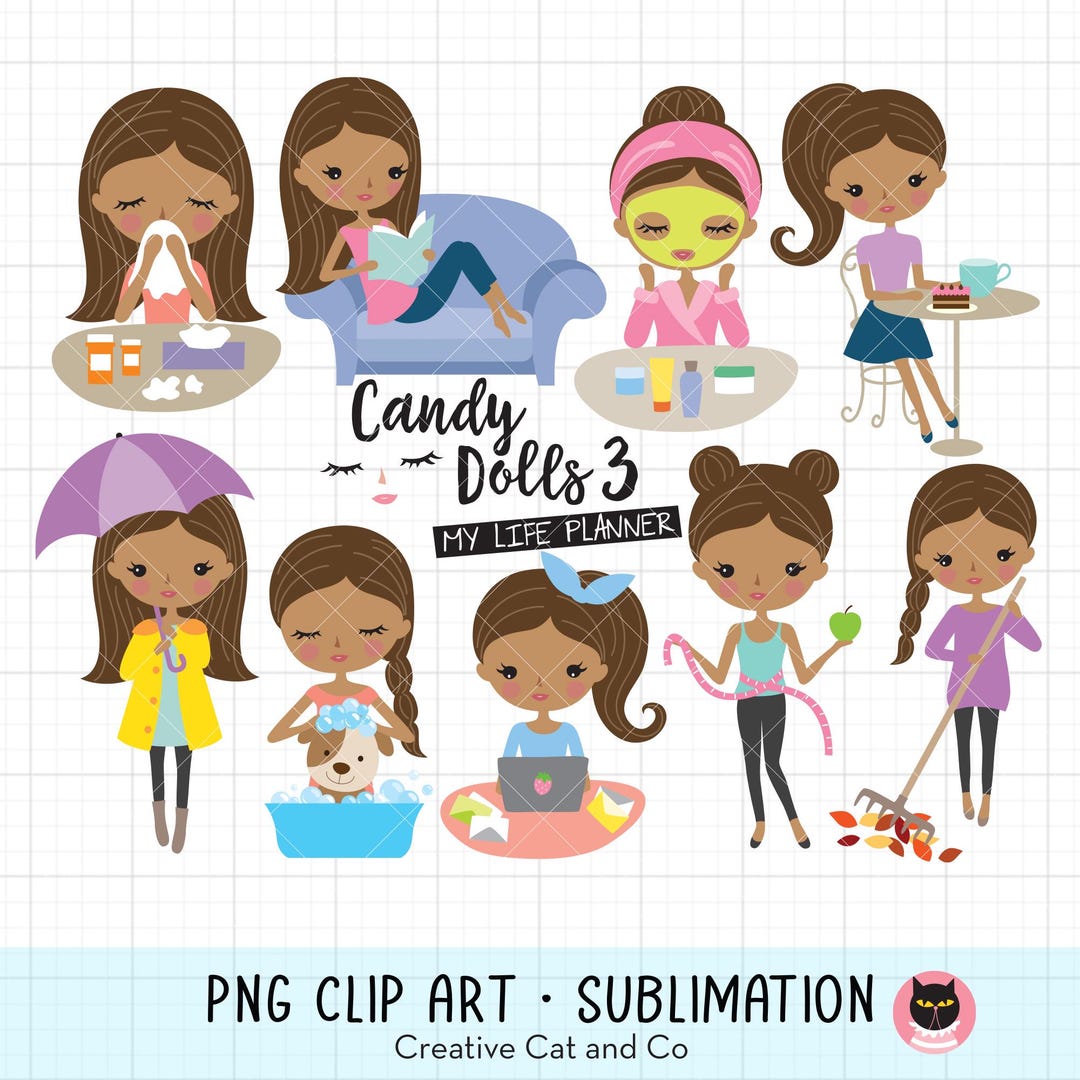 Black Girl Planner Clipart, Black Woman Lifestyle Planner, Dark Skin ...