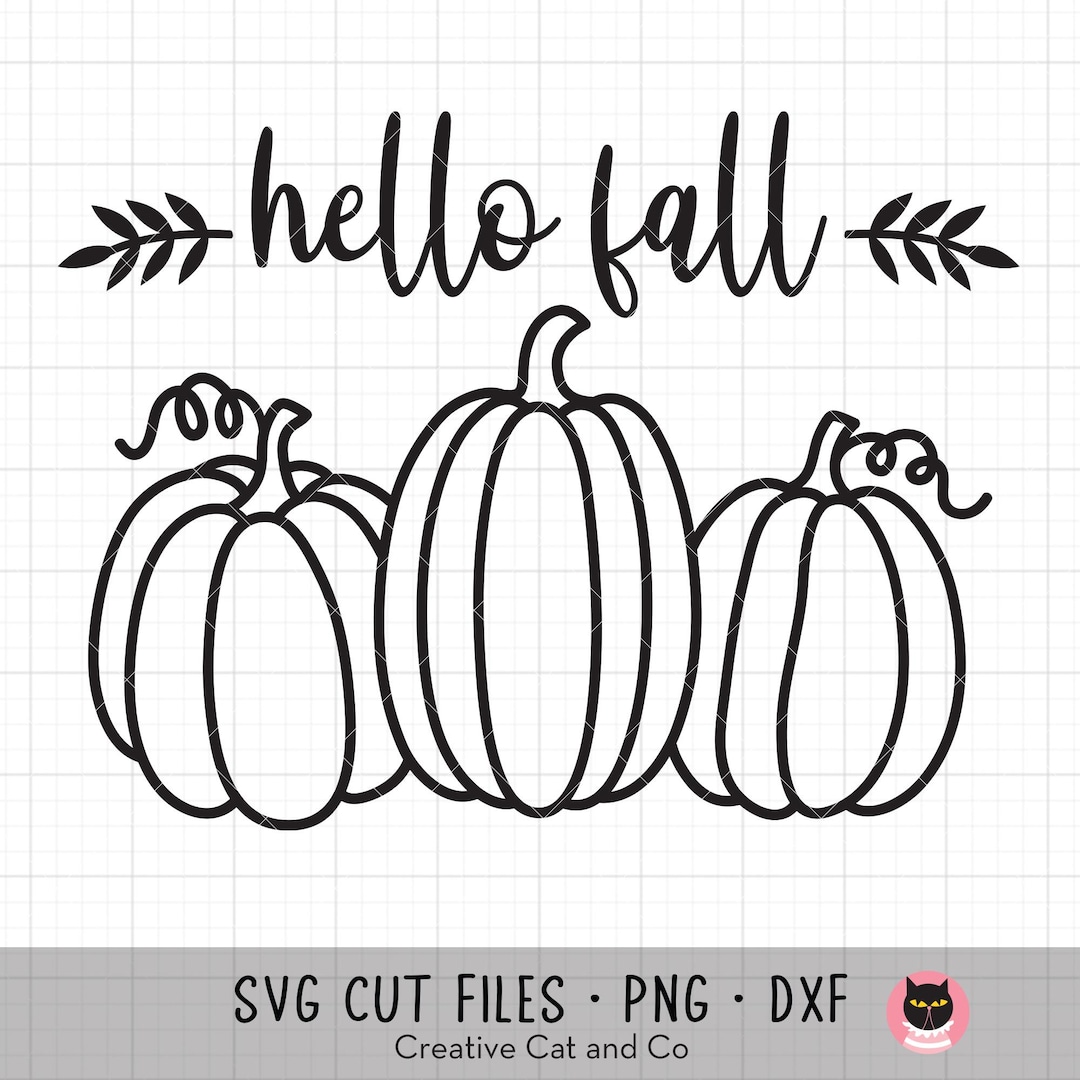 Hello Fall Svg Png, Outlined Pumpkins, Fall Y’all, Thanksgiving ...