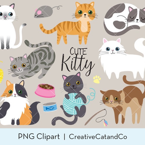 Cat Clipart-cute Cat Clip Art-kitties Clipart-kitten - Etsy