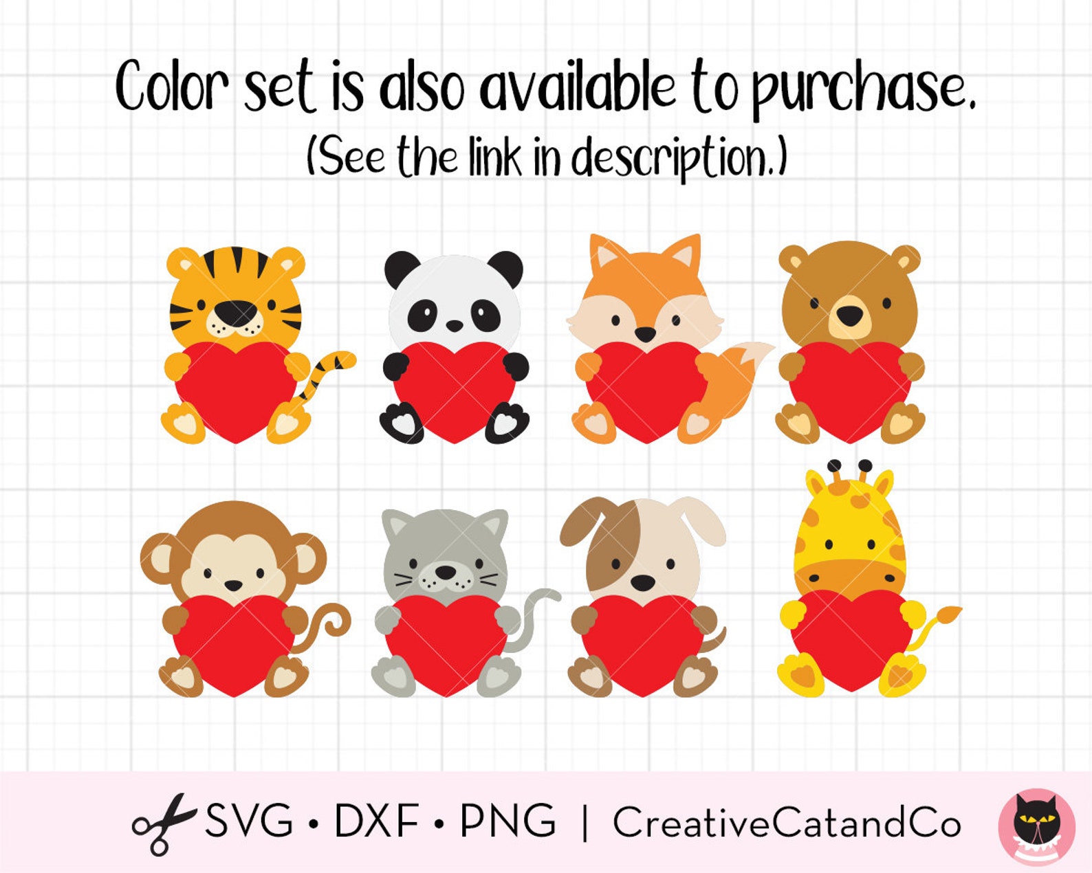 Outlined Valentines Day Animals for Coloring Svg Png Cute - Etsy