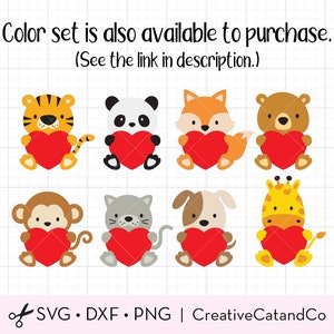 Outlined Valentines Day Animals for Coloring Svg, Png, Cute Outline ...