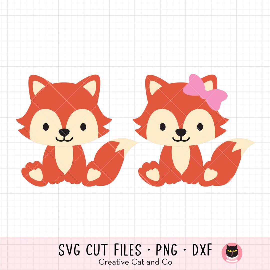 Sitting Baby Fox SVG PNG DXF Clipart | Cute Boy and Girl Fox With Bow ...