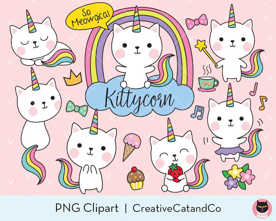 Cat Unicorn Clipart Cute Cat Clip Art Kitty Clipart Cute - Etsy Australia