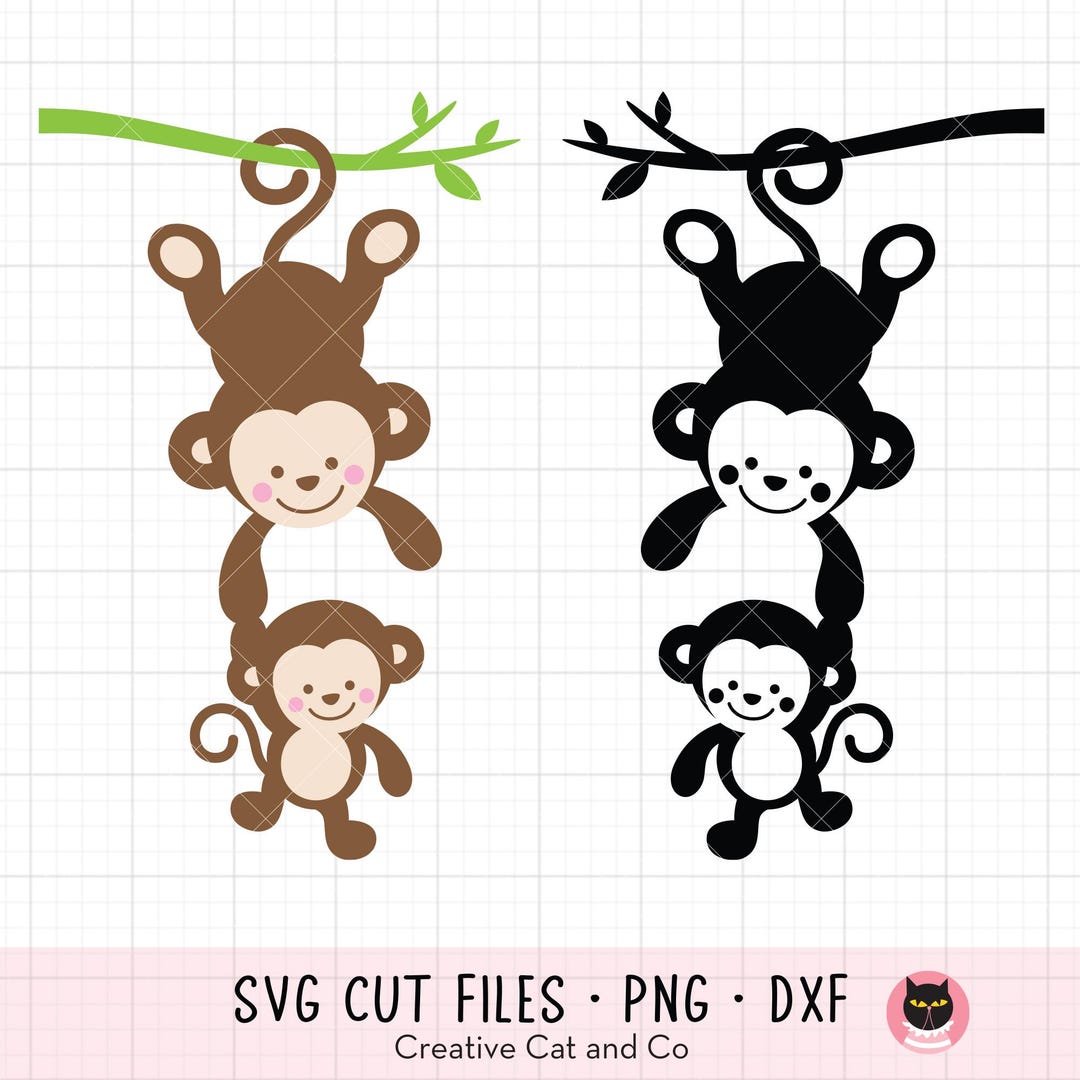 Hanging Monkeys SVG PNG DXF Clipart | Cute Mom and Baby Monkeys on Tree ...