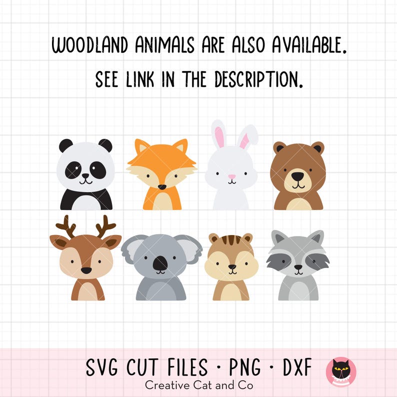 Jungle Animal Faces SVG PNG DXF Clipart | Cute Safari Animals | Tiger ...