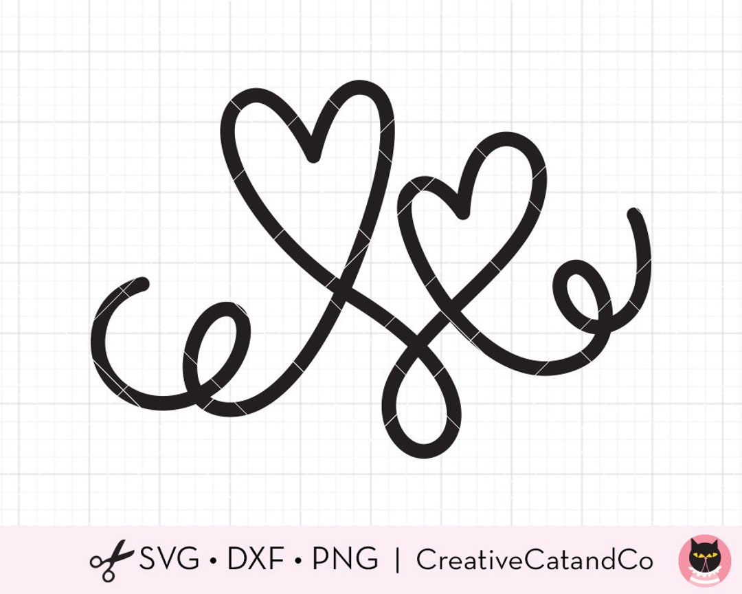 Doodle Hearts SVG DXF Valentines Hand Drawn Hearts Two Hearts String ...