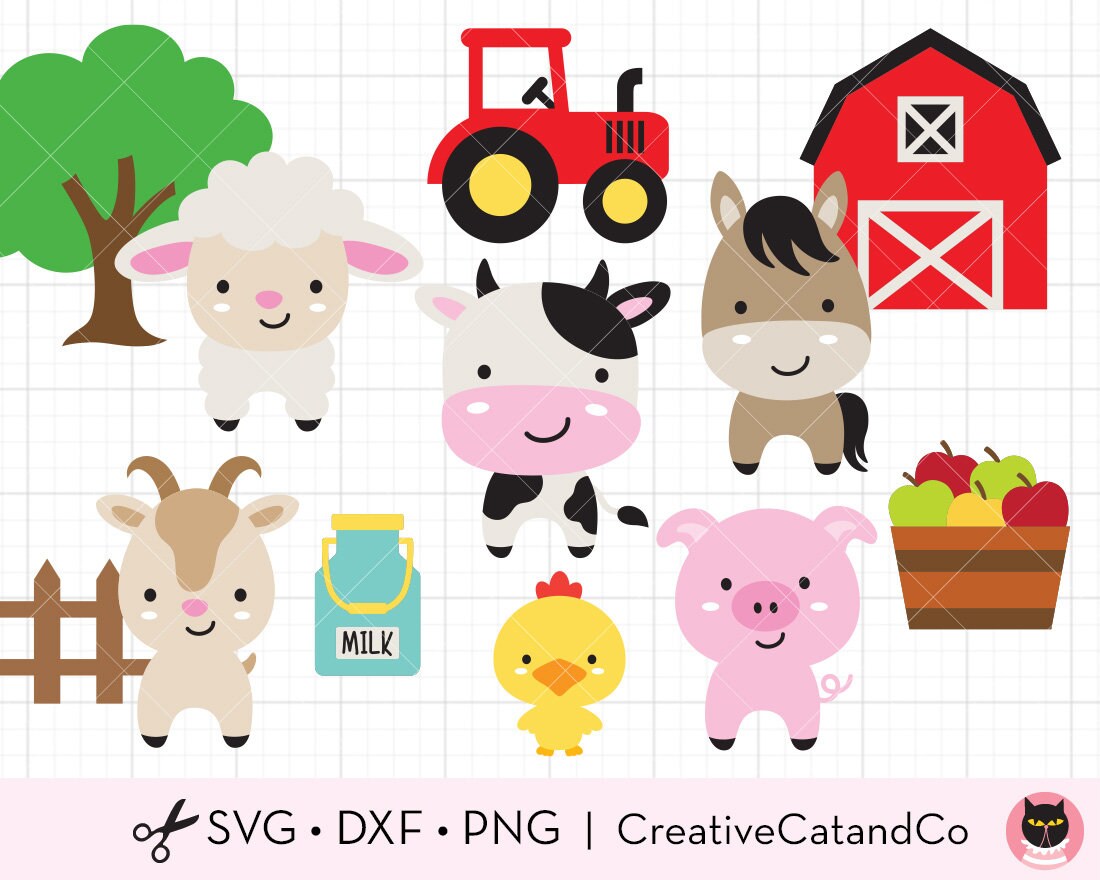 Cute Farm Animals Svg Png Clipart Cow Pig Chicken Sheep - Etsy Australia
