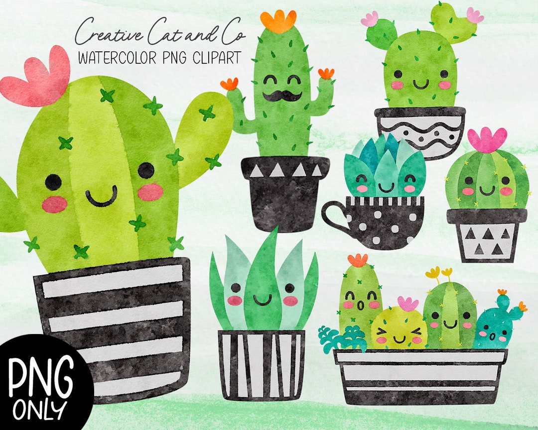 Watercolor Cactus Clipart Cute Cacti PNG Clip Art Cactus - Etsy