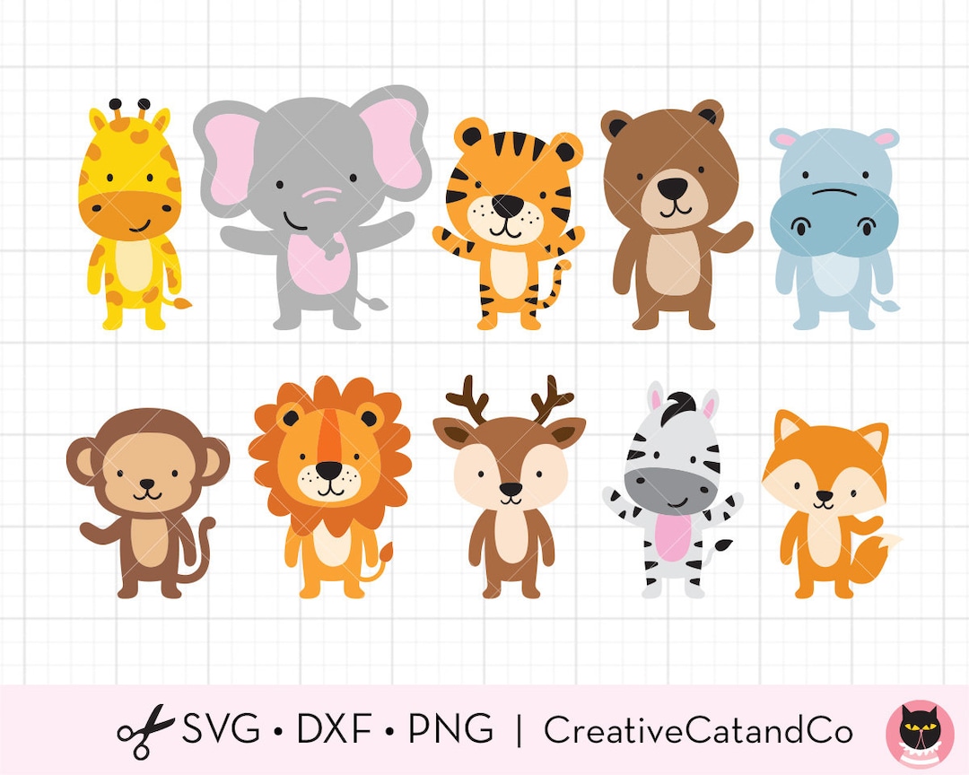Cute Standing Wild Animals Svg, Png, Clipart, Safari Jungle Lion Tiger ...