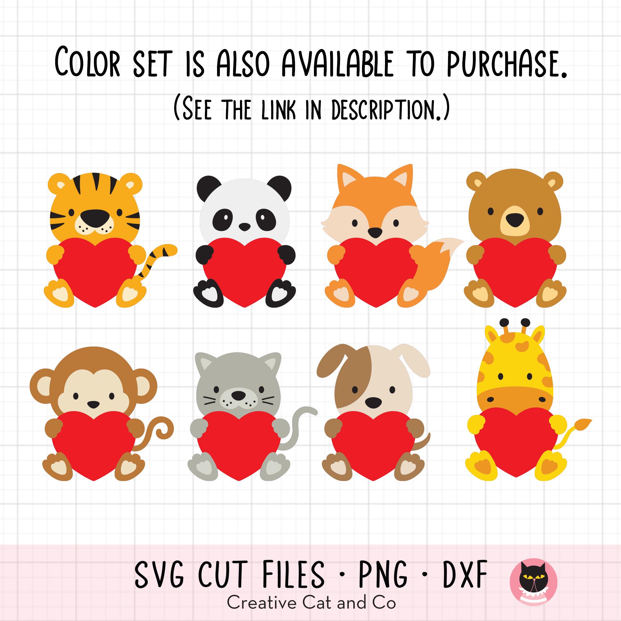 Valentine’s Day Animals for Coloring Svg, Png, Cute Outline Animals ...