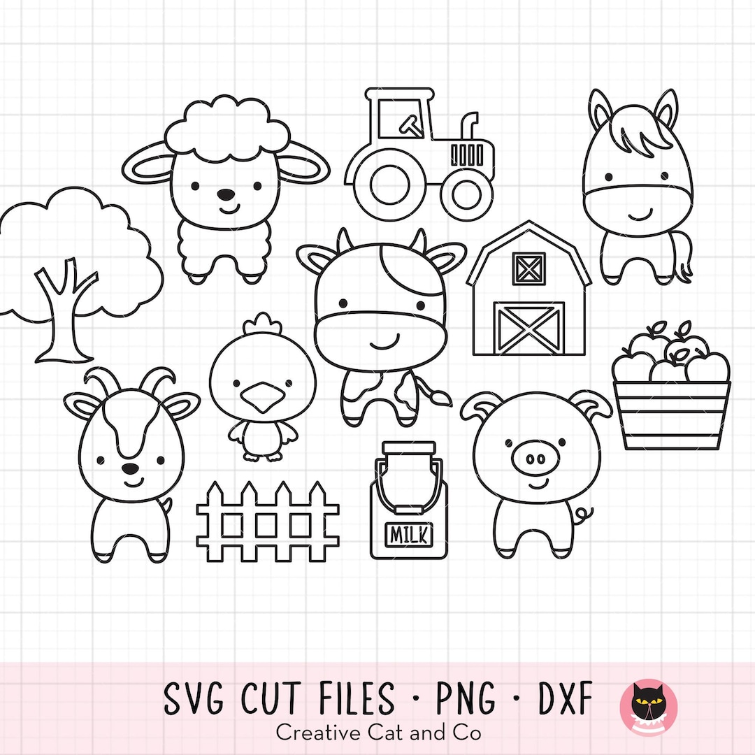 Cute Farm Animal Outline Svg, Png, Outlined Farm Barn Animals, Children ...