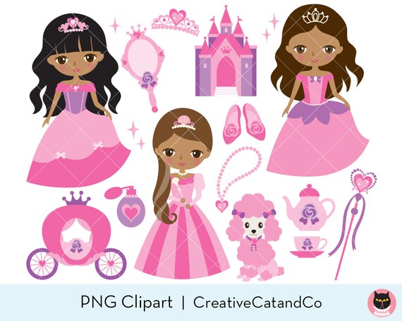 Black Princess Clip Art African American Dark Skin Little Etsy