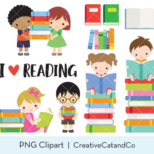 Clip Art School Kids Clip Art Books Reading Clipart Cute - Etsy