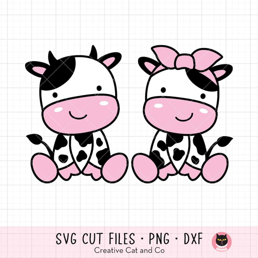 Cute Baby Cow SVG PNG, Boy and Girl Cow Clipart, Birthday and Party ...
