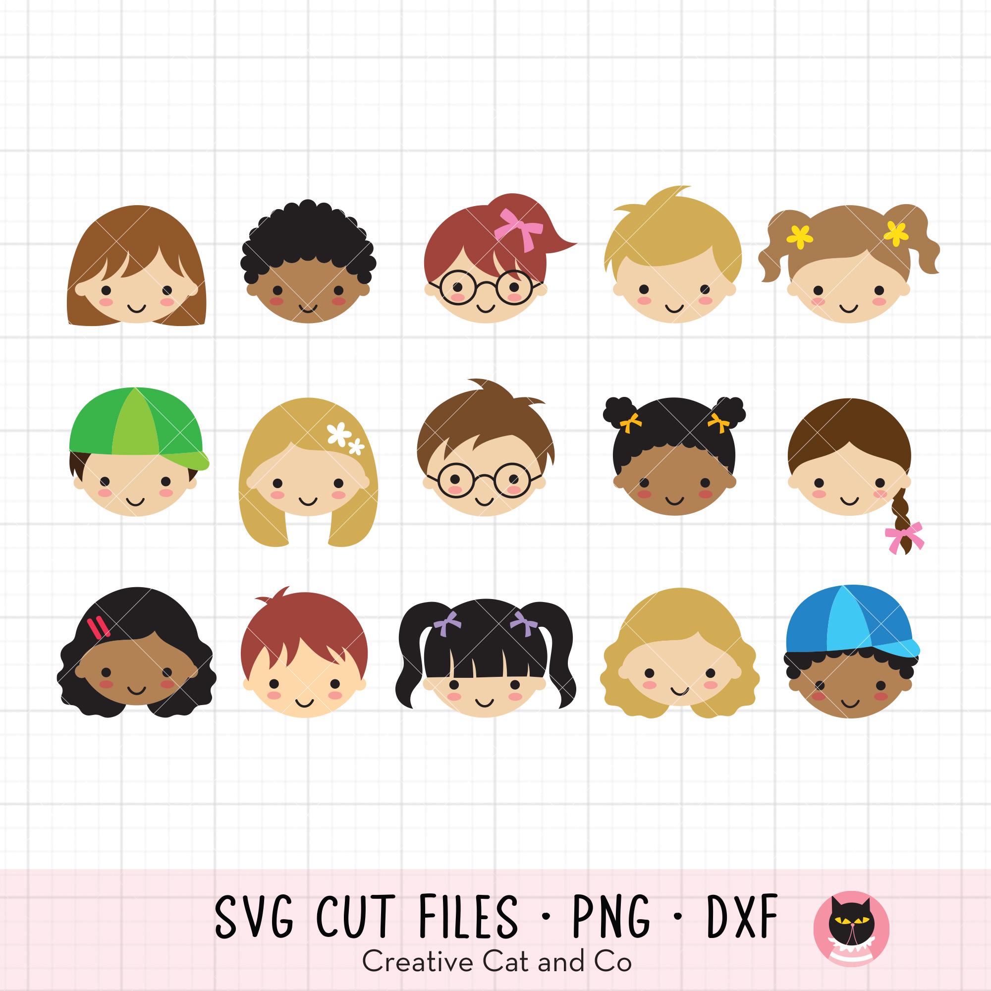 Kid Children Face SVG PNG DXF Clipart Cute Little Boy Girl Kid Chracter ...