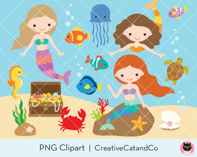 Under the Sea Clipart Little Mermaid Clipart Mermaid Clipart - Etsy