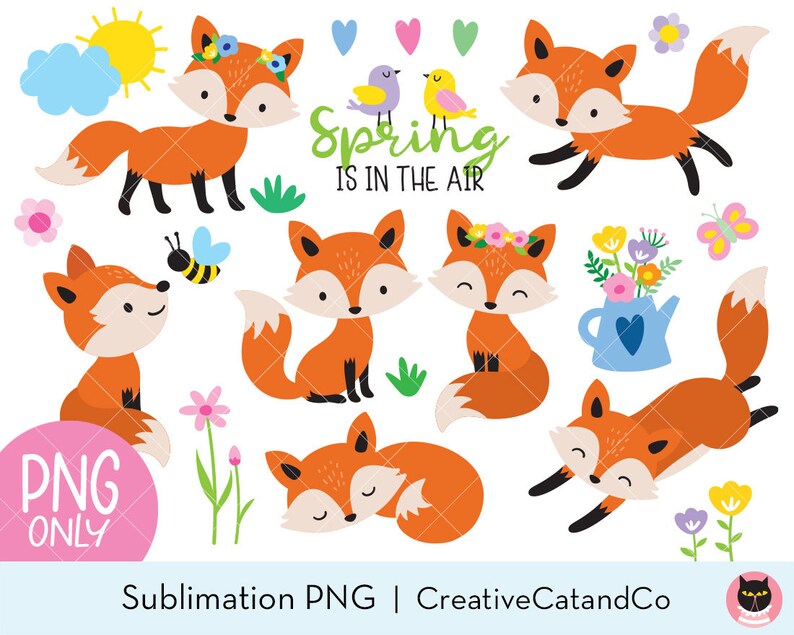 Fox Sublimation PNG Clipart Cute Spring Animal Foxes Png | Etsy