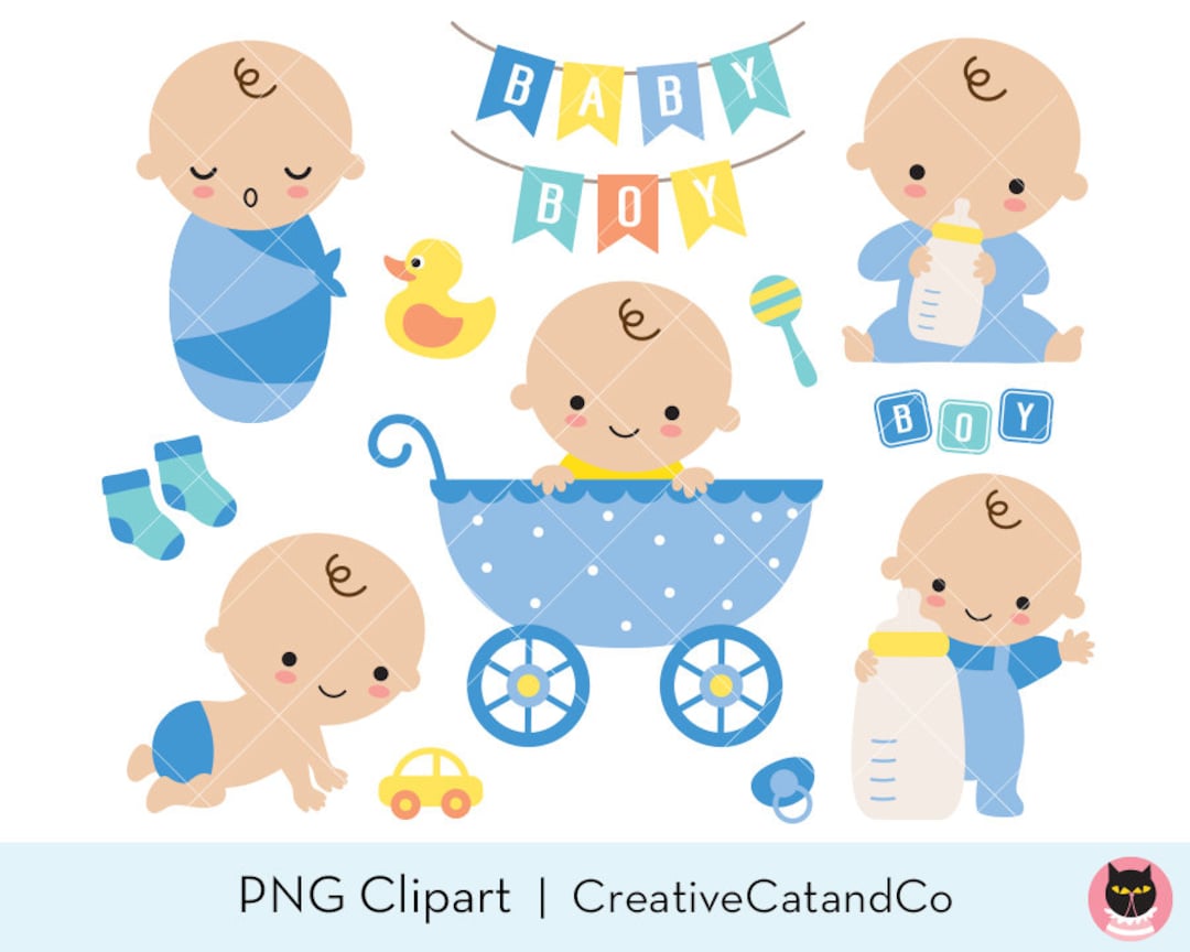 Baby Boy Shower Clipart Clip Art Cute Baby Boy Birthday in - Etsy