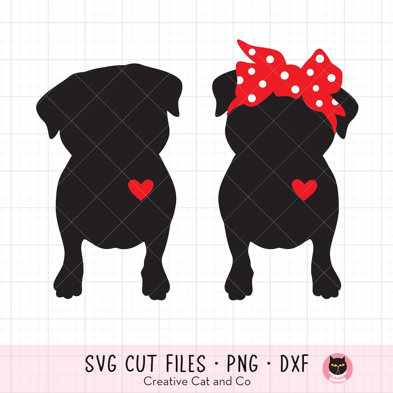 Silueta de Pug SVG PNG DXF Clipart / Lindo Pug niño y niña con lazo ...