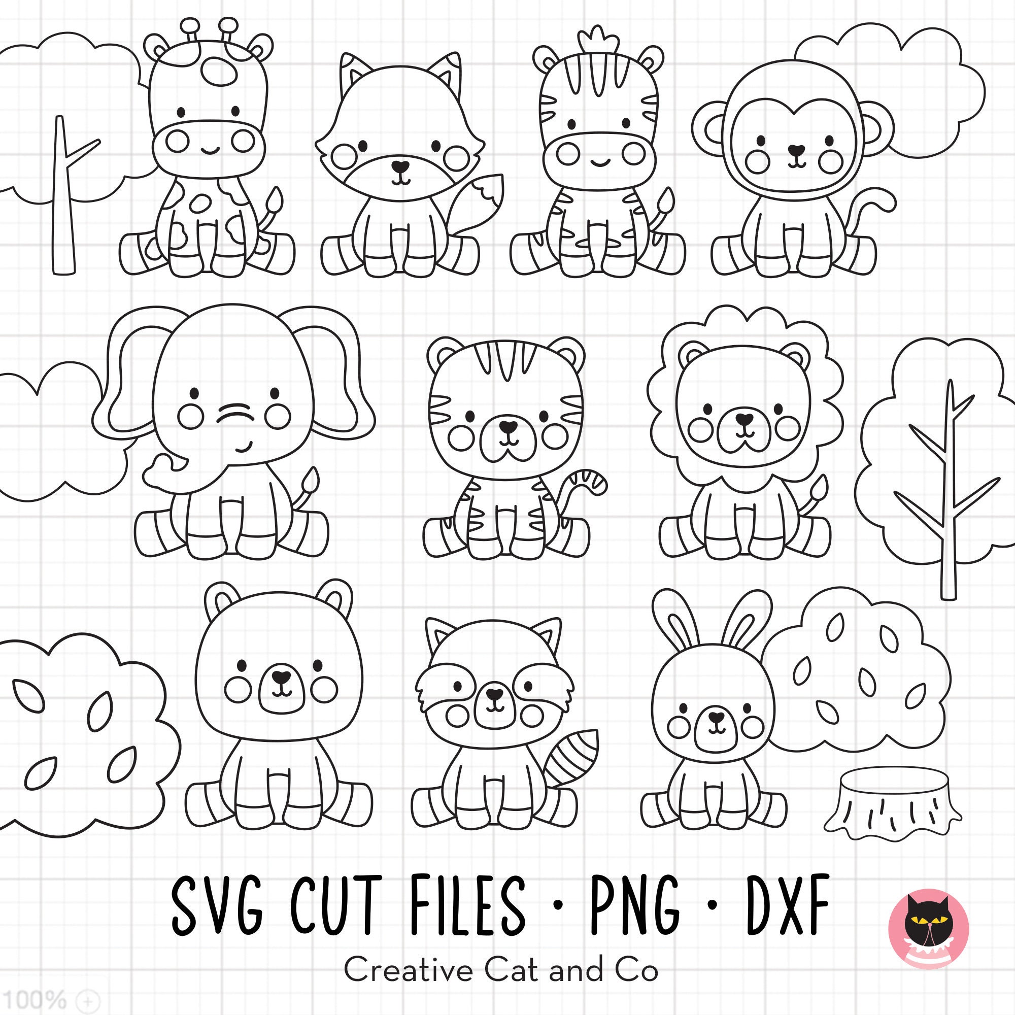Wild Animals Outline SVG PNG Bundle, Forest Animals Drawing, Safari ...
