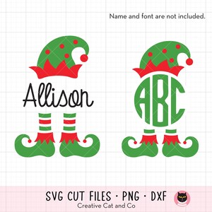 Elf SVG Dxf Christmas Monogram Frame Cute Holidays Elf Hat and Shoe ...