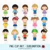 Asian Kids Clipart, Black and White, Digital Stamps, Commercial Use ...