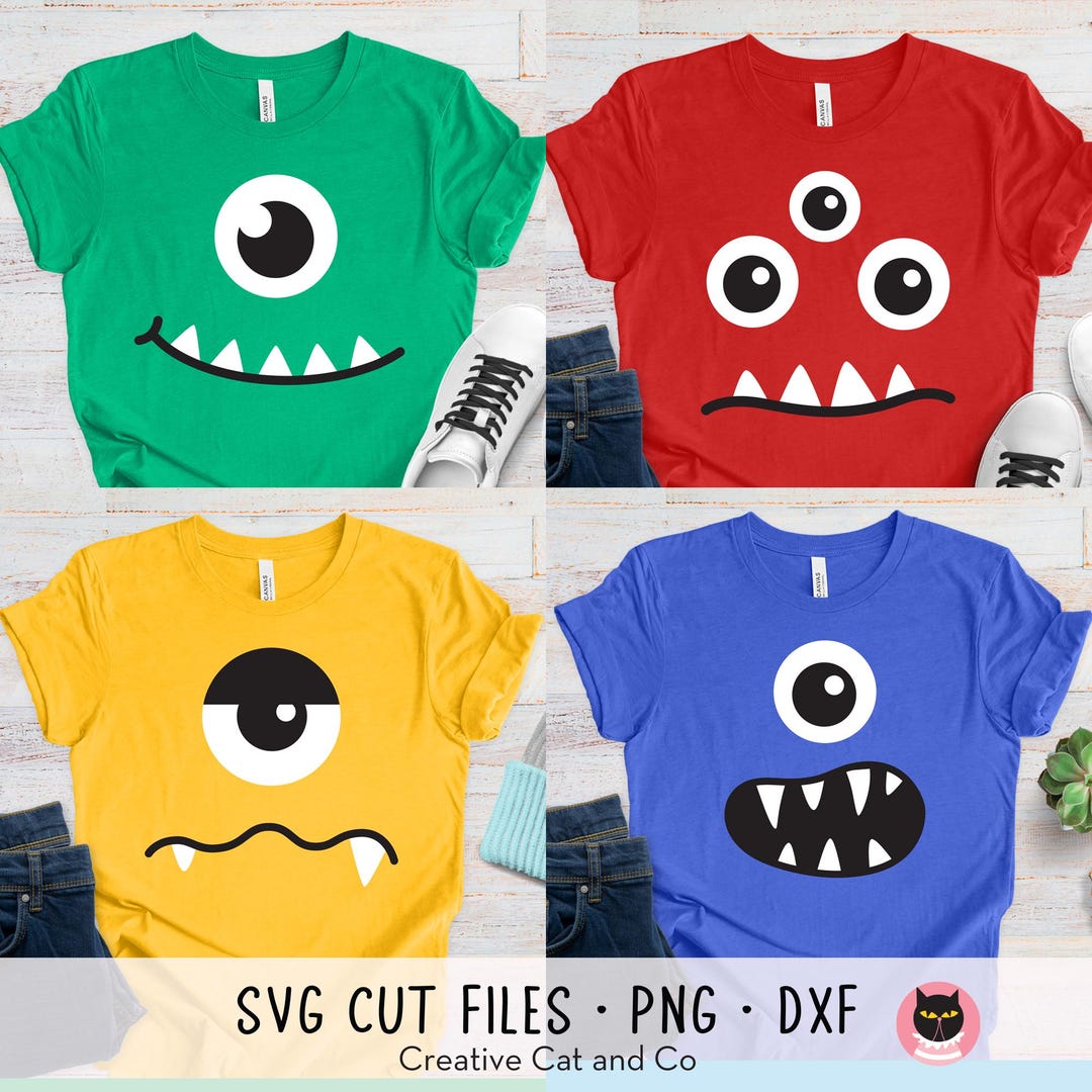 Cute Monster Faces SVG PNG DXF | Halloween Monster Eyes and Teeth ...