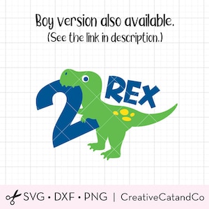 2 Rex SVG Girl Two Rex Dinosaur Birthday Svg Clipart 2nd Birthday 2 ...