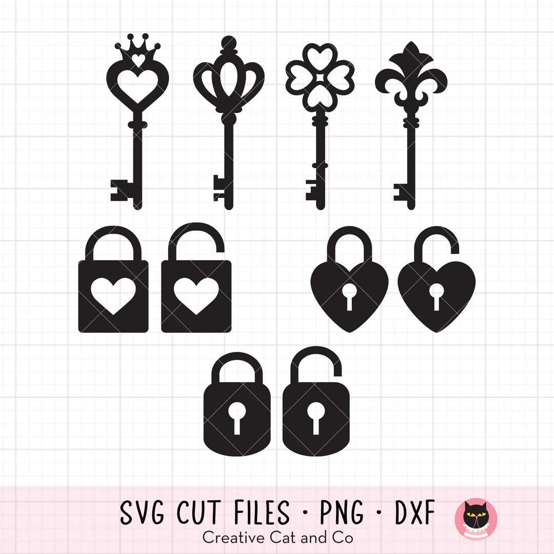 Key and Lock SVG PNG DXF - Vintage Keys & Locks Clipart, Heart Key ...