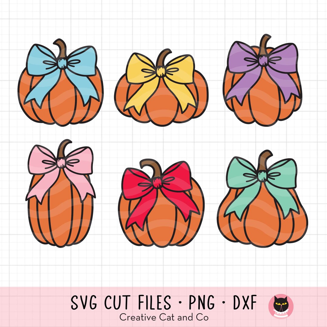 Cute Holiday Pumpkin With Bow Svg Png Bundle, Fall Thanksgiving ...