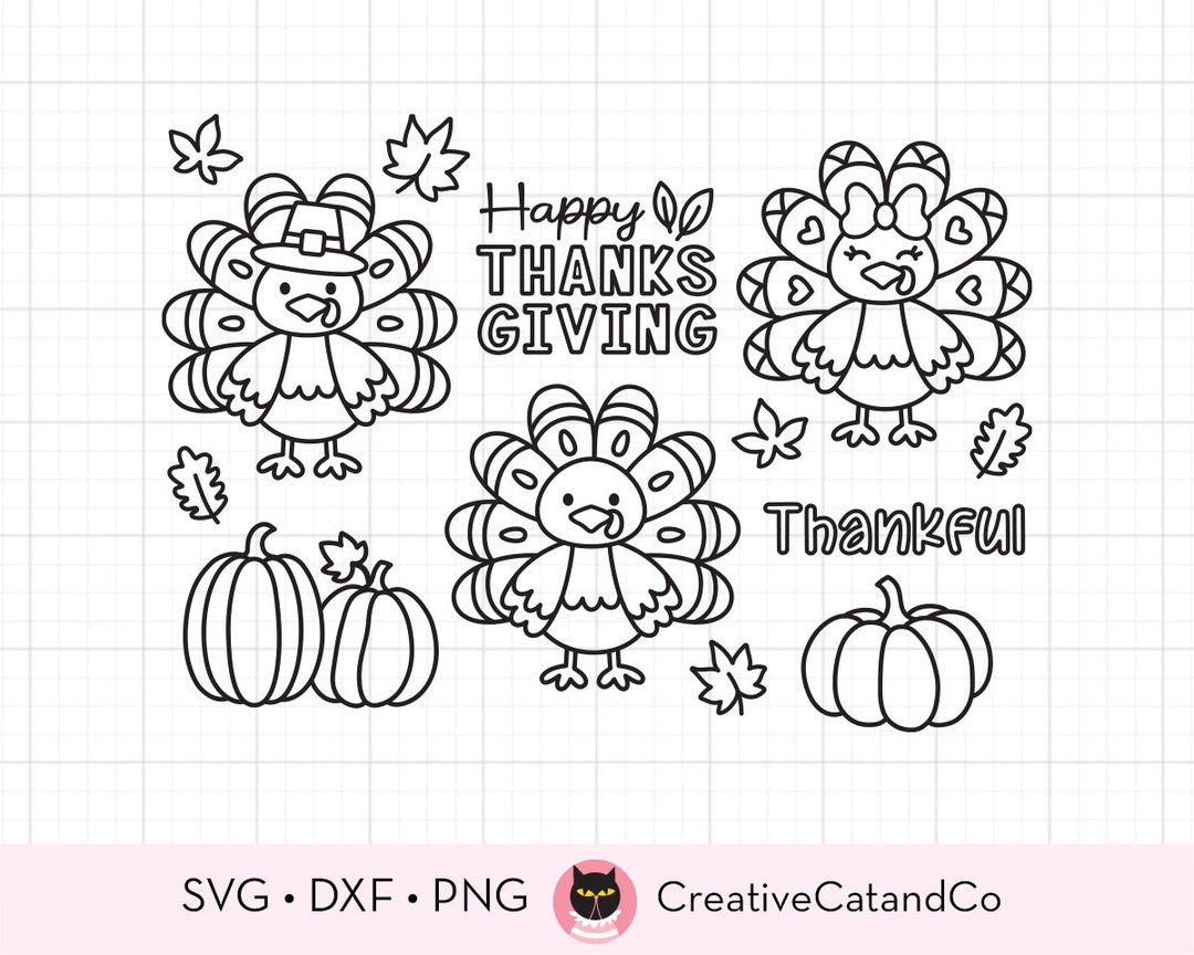 Fall Thanksgiving Turkey Outline Svg, Png, Clipart, Outlined Turkeys ...