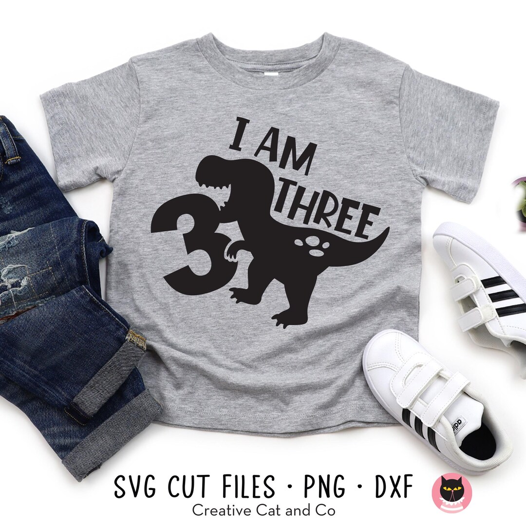 Kid 3rd Birthday Dinosaur SVG, PNG, I Am Three T-rex Silhouette Clipart ...