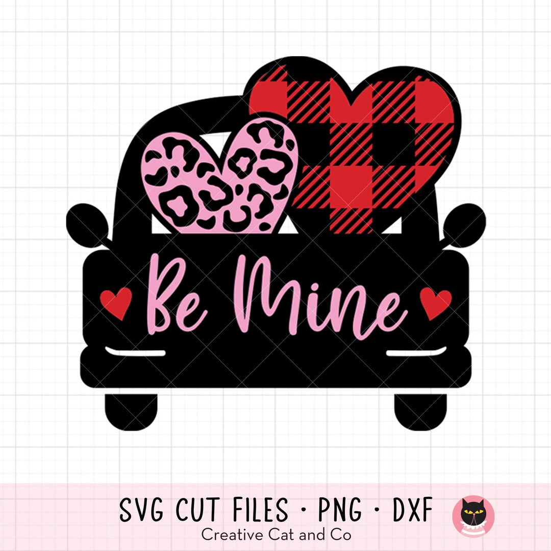 Valentine Truck With Hearts SVG PNG Plaid and Leopard Hearts on Back of ...