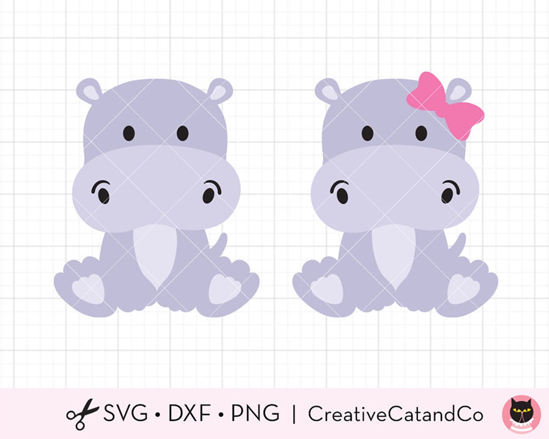 Hippo SVG Cute Boy and Girl Hippo Cut Files Baby Hippo With Bow ...