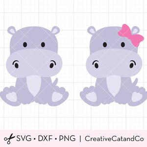Hippo SVG Cute Boy and Girl Hippo Cut Files Baby Hippo With Bow ...