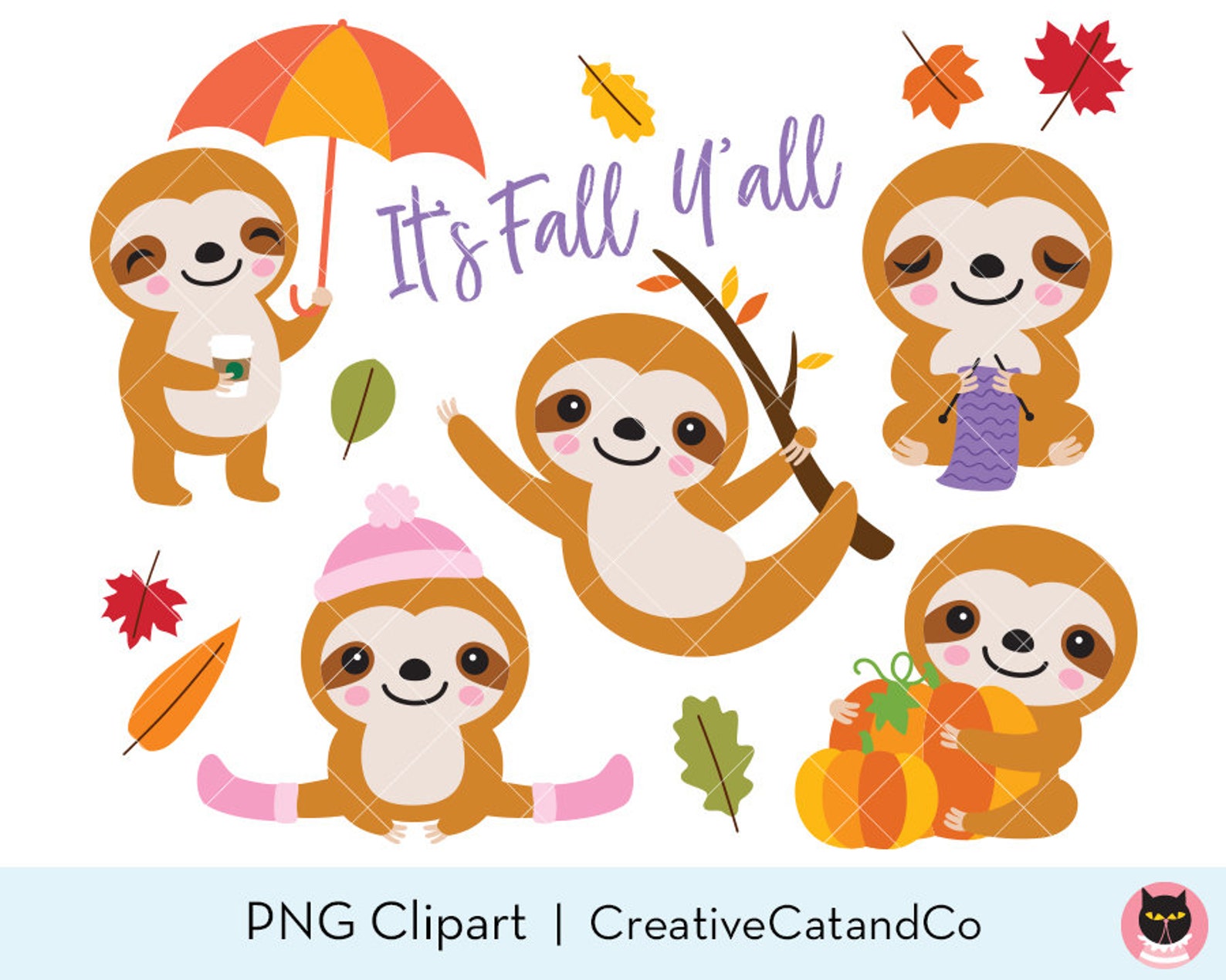 Sloth Fall Autumn Season Clipart Cute Baby Sloth on a Tree - Etsy