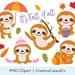 Sloth Fall Autumn Season Clipart Cute Baby Sloth on a Tree Branch Fall ...
