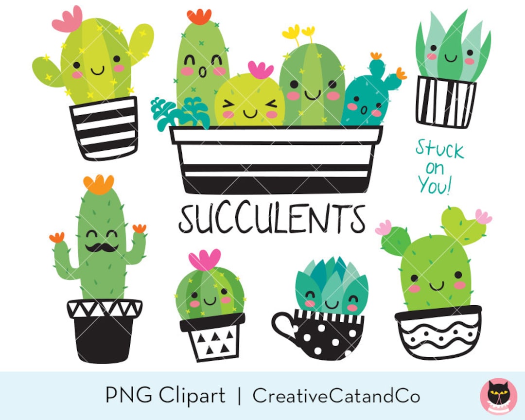 Cute Cactus Succulent PNG Clipart Set, Cactus With Face, Pot Plant ...