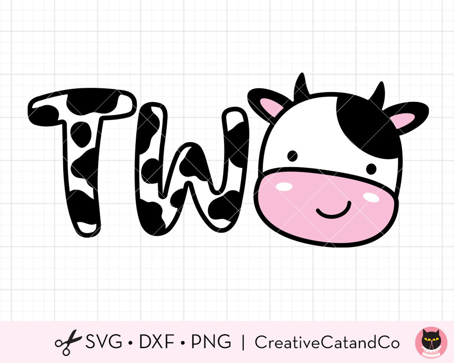 Cow Two Second Birthday Svg Png Cute Cow Face 2 Year Old - Etsy