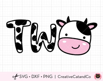Cow Two Second Birthday Svg Png Cute Cow Face 2 Year Old - Etsy