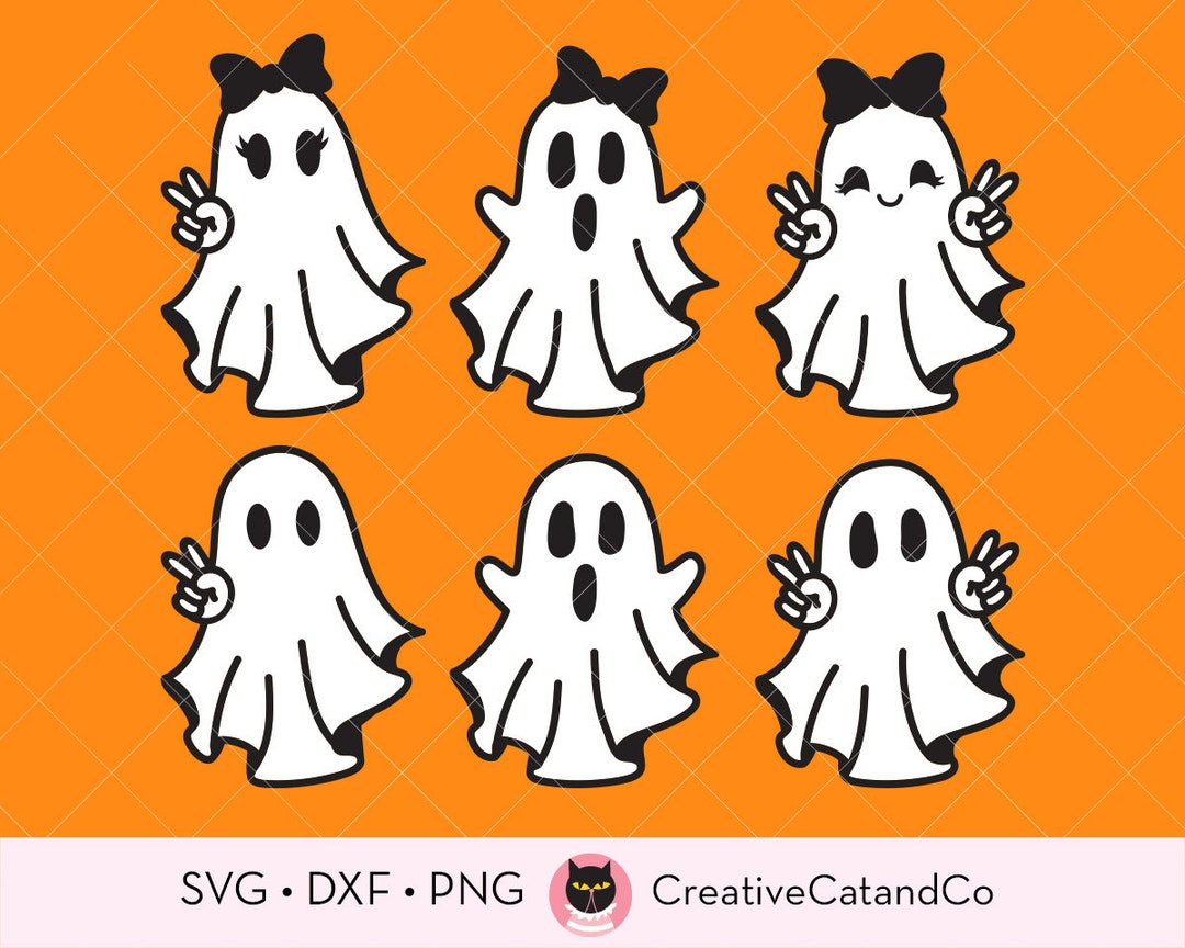 Peace Hand Ghosts Clip Art SVG PNG DXF | Halloween Ghost Set With Girl ...