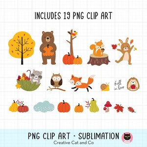 Fall Woodland Animals PNG Clipart Bundle, Cute Autumn Animals ...